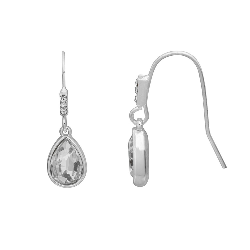 LC Lauren Conrad Silver Tone Crystal Pear Shaped Drop Earrings