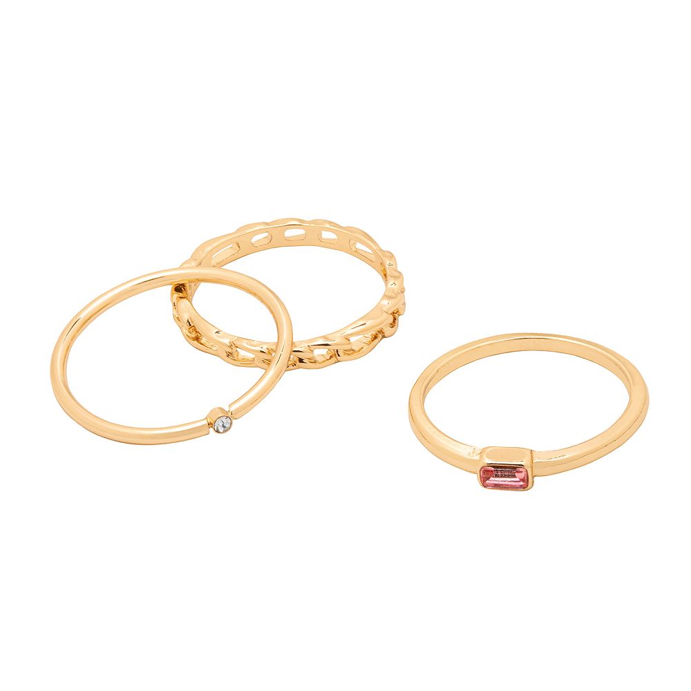 LC Lauren Conrad 3-Piece Gold Tone Chain Link Ring Set