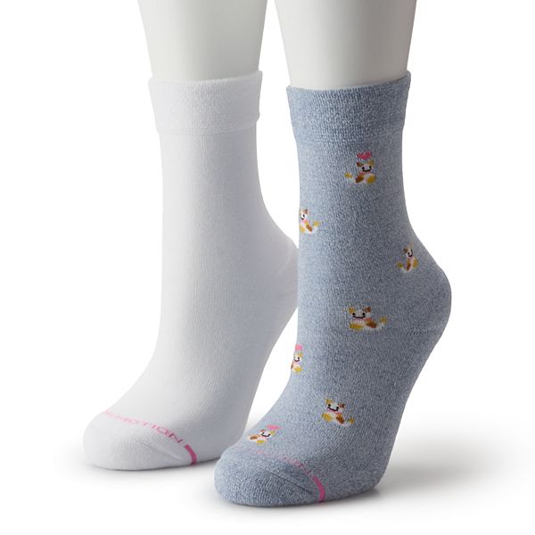 Women's Dr. Motion 2-Pack Comfort Top Cats Diabetic Crew Socks