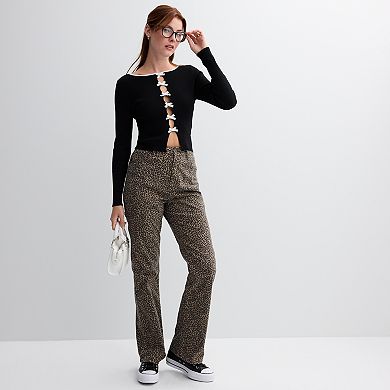 Juniors' Tinseltown High-Rise Bootcut Leopard Print Pants