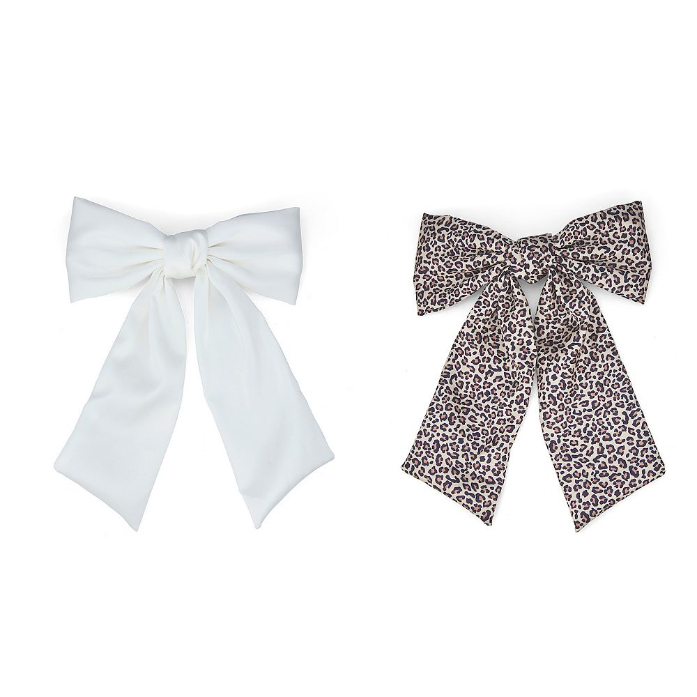 Ella Shea Long Tail White and Leopard Print 2-Piece Hair Bow Set