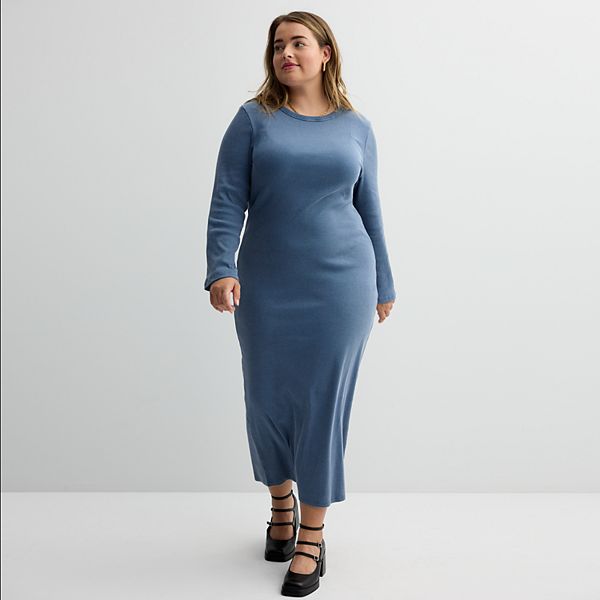 Juniors' Plus Size SO® Long Sleeve Rib Maxi Dress