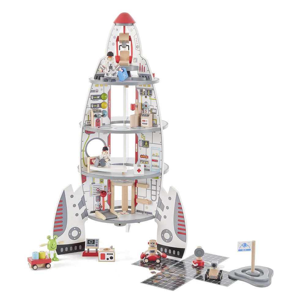 Hape Multi Level 37 Piece Wooden Discovery Spaceship Center Activity ...