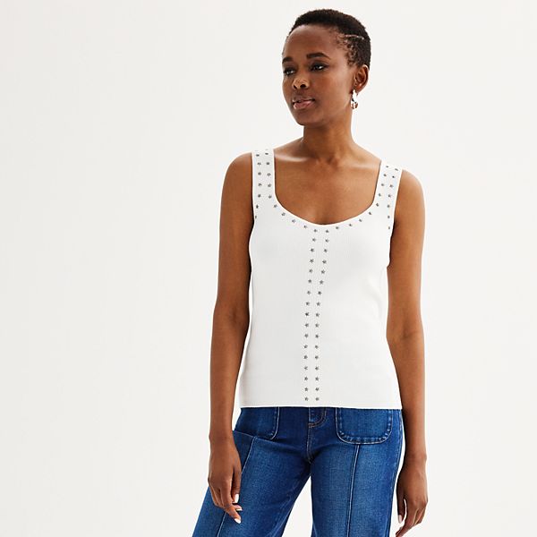 Women's T Tahari Sweetheart Neckline Tank Top With Heat Set Star Studs