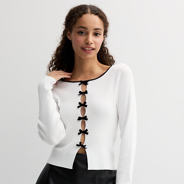 Juniors' Harper & Ivy Cropped Bow Sweater