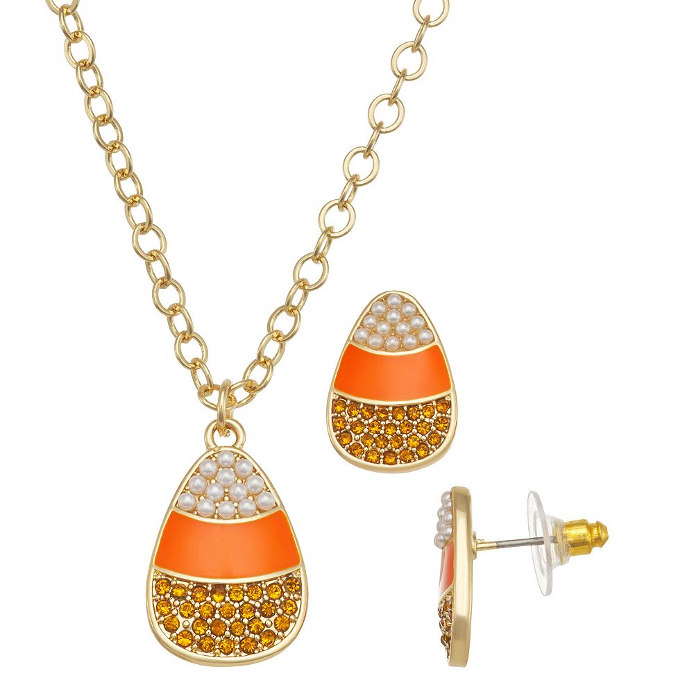 Celebrate Together™ Gold Tone Crystal Candy Corn Pendant Necklace & Stud Earrings Set