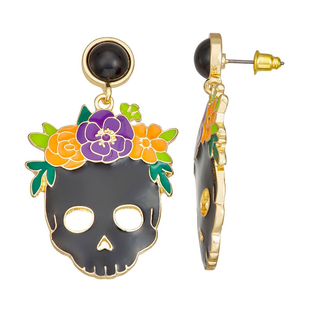 Celebrate Together™ Halloween Gold Tone Skull with Flower Crown Drop ...