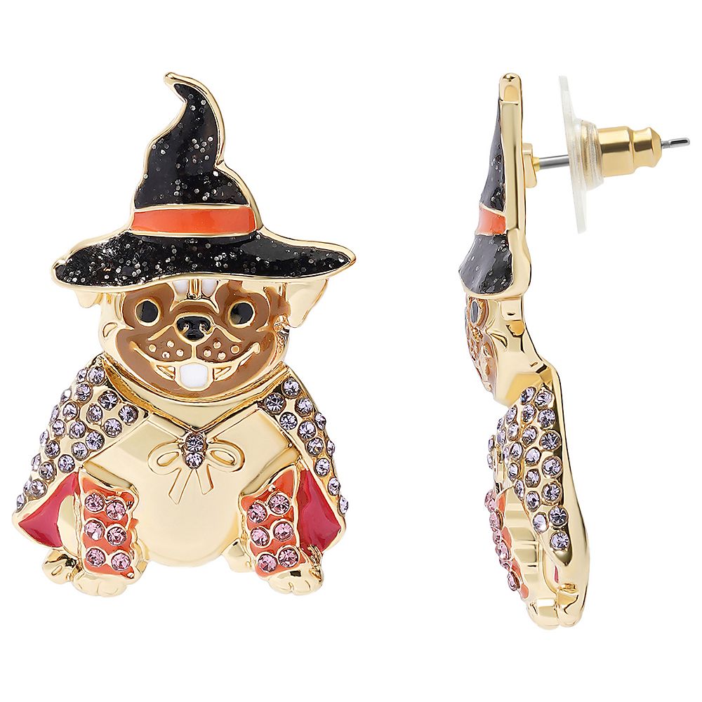 Celebrate Together™ Halloween Gold Tone Crystal Dog with Witch Hat Oversized Stud Earrings