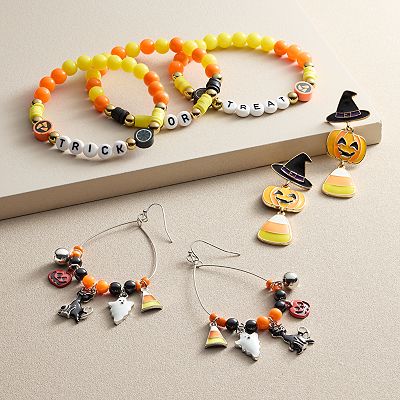 Celebrate Together Halloween Gold Tone Enamel Witch Hat Jack O Lantern Candy Corn Linear Drop Earrings