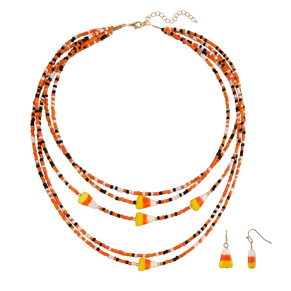 Celebrate Together™ Halloween Seedbead Candy Corn 5-Row Necklace & Drop Earrings Set
