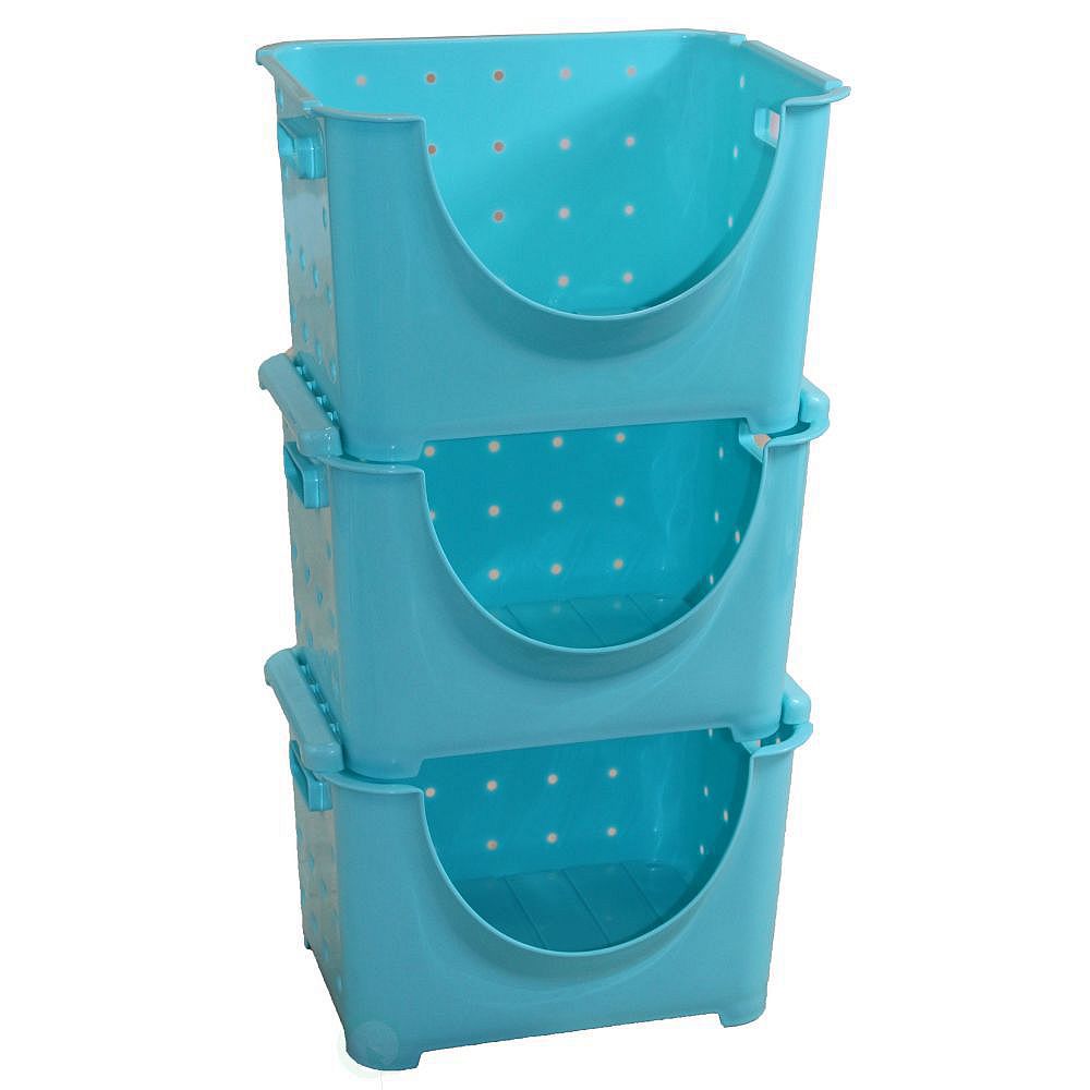 Basicwise Plastic Storage Bins with Cut Out Handles, Set of 3 Durable ...