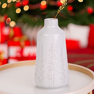 Embossed Tree 6" Ceramic Vase Table Decor