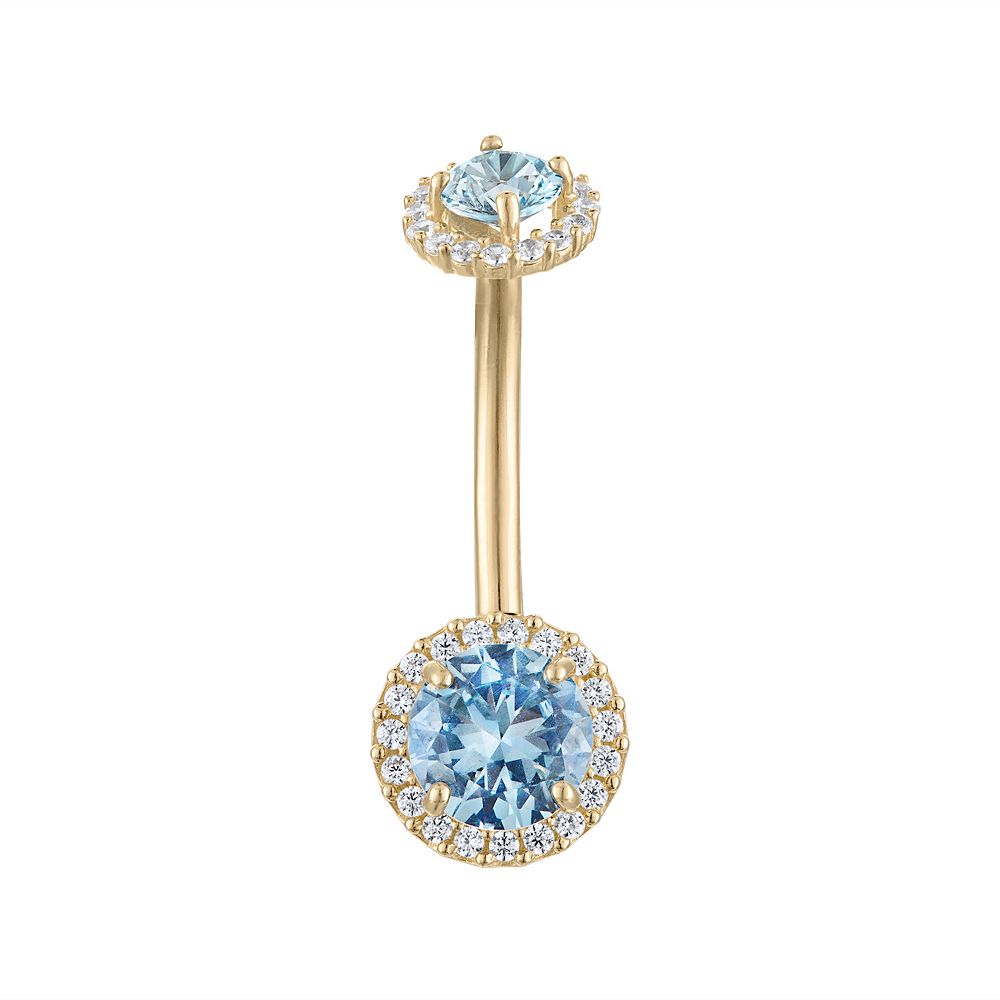 Amella Jewels 10k Gold One-Side Internally Threaded Round Blue Cubic ...