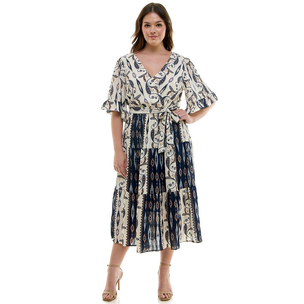 Plus Size Figueroa & Flower Printed V-Neck Tiered Maxi Dress
