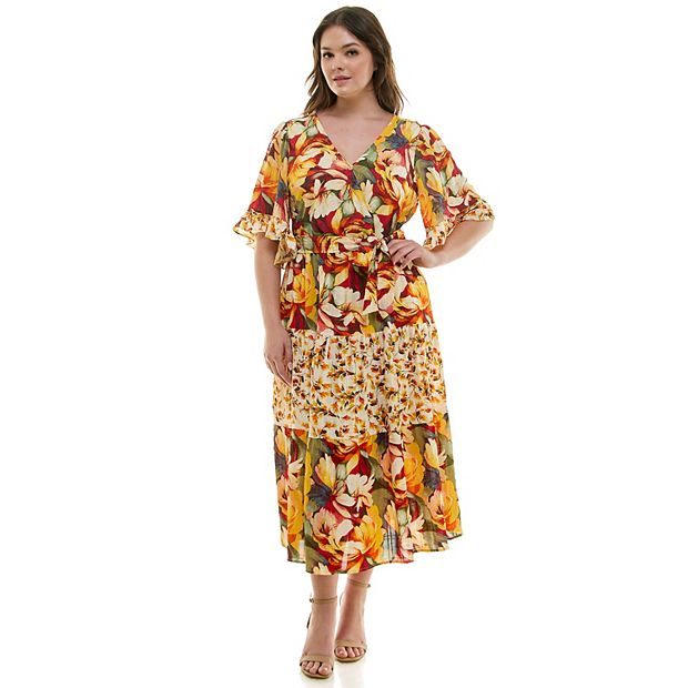 Plus Size Figueroa & Flower Printed V-Neck Tiered Maxi Dress Plus Size Figueroa & Flower Printed V-Neck Tiered Maxi Dress