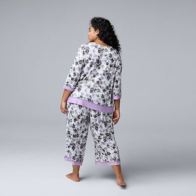 Plus Size Simply Vera Vera Wang 3/4 Sleeve Crewneck Pajama Top and ...