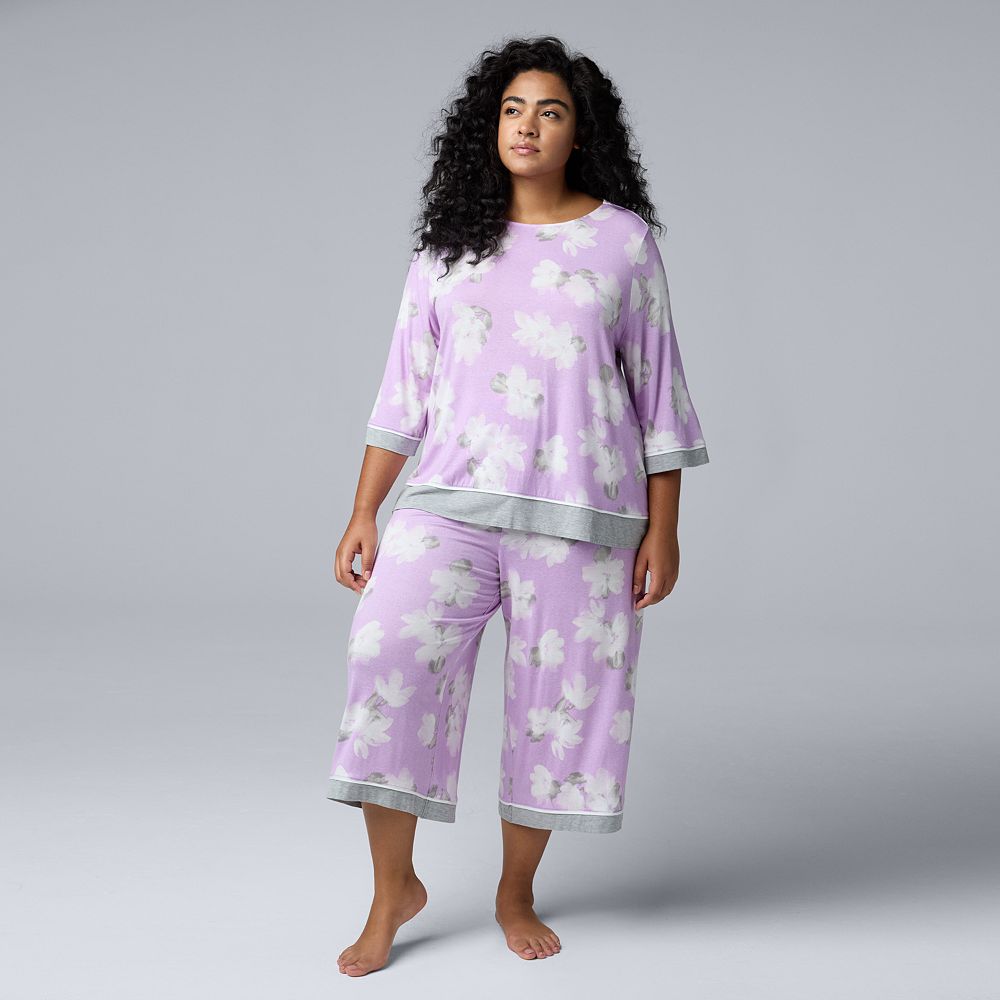 Plus Size Simply Vera Vera Wang 3/4 Sleeve Crewneck Pajama Top and ...
