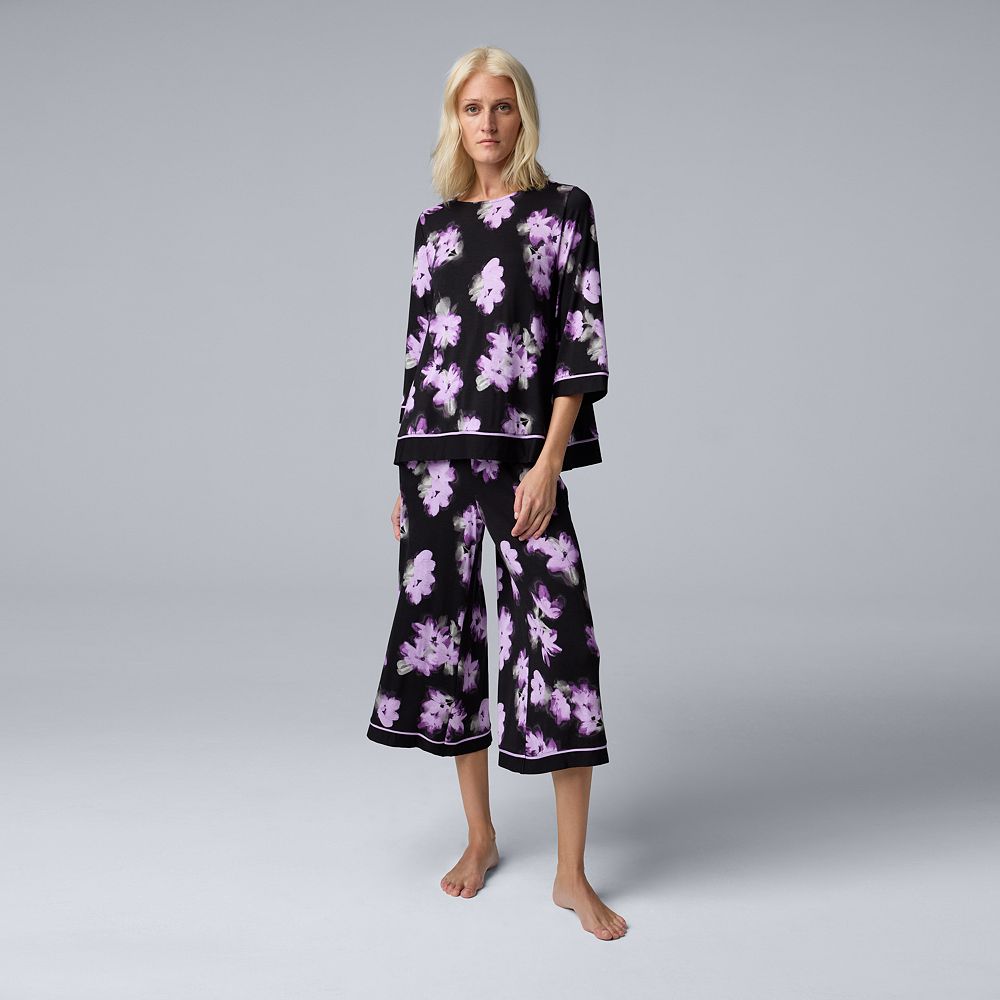 Women's Simply Vera Vera Wang 3/4 Sleeve Crewneck Pajama Top & Pajama ...