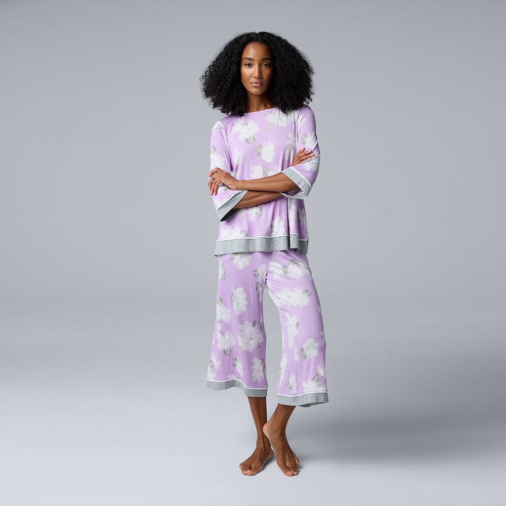 Women's Simply Vera Vera Wang 3/4 Sleeve Crewneck Pajama Top & Pajama ...