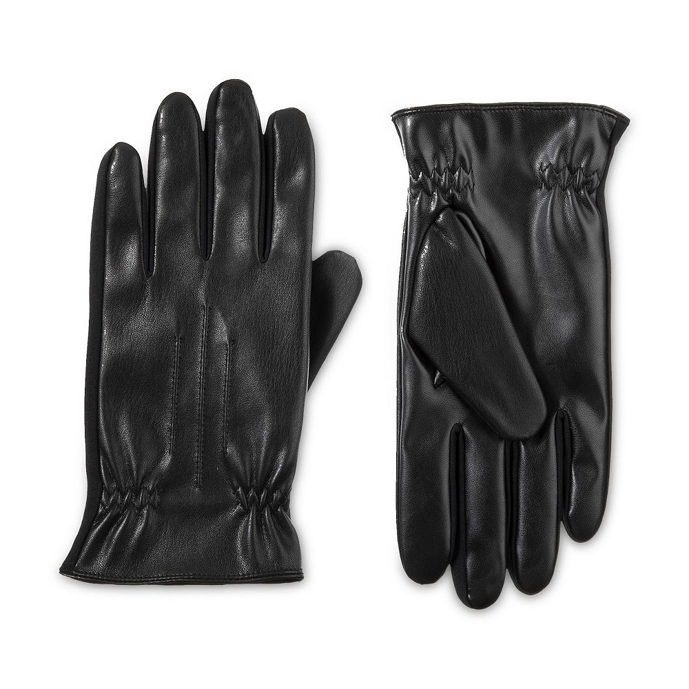 Men's isotoner Insulated Faux Leather Gathered Wrist Gloves with SmarTouch®