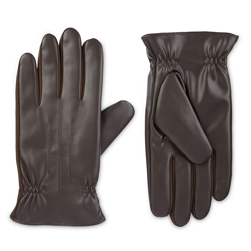 Men's isotoner Insulated Faux Leather Gathered Wrist Gloves with SmarTouch®
