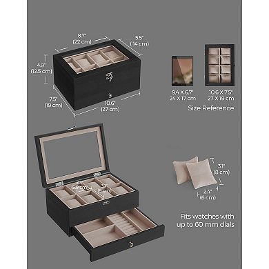 2-tier Watch Display Case With Large Glass Lid, 8-slot Watch Case With ...