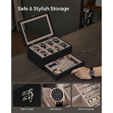 2-tier Watch Display Case With Large Glass Lid, 8-slot Watch Case With ...