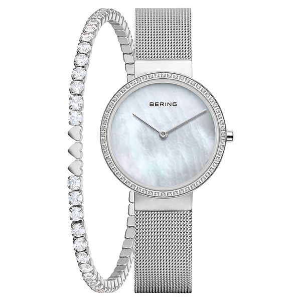 BERING Women's Classic Stainless Steel Crystal Accent Milanese Bracelet ...