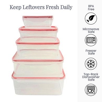 Lexi Home 10-Piece Plastic Snap Lock Food Storage Container Set