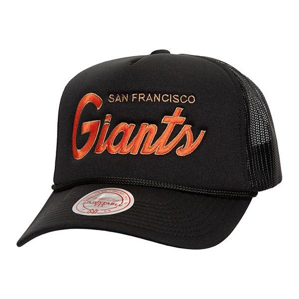 Men's Mitchell & Ness Black San Francisco Giants Script Trucker ...