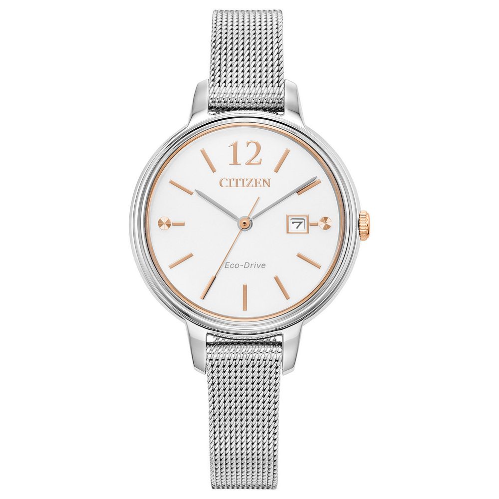 Citizen Eco-Drive Women's Stainless Rose Gold Tone Accent Dial Mesh ...