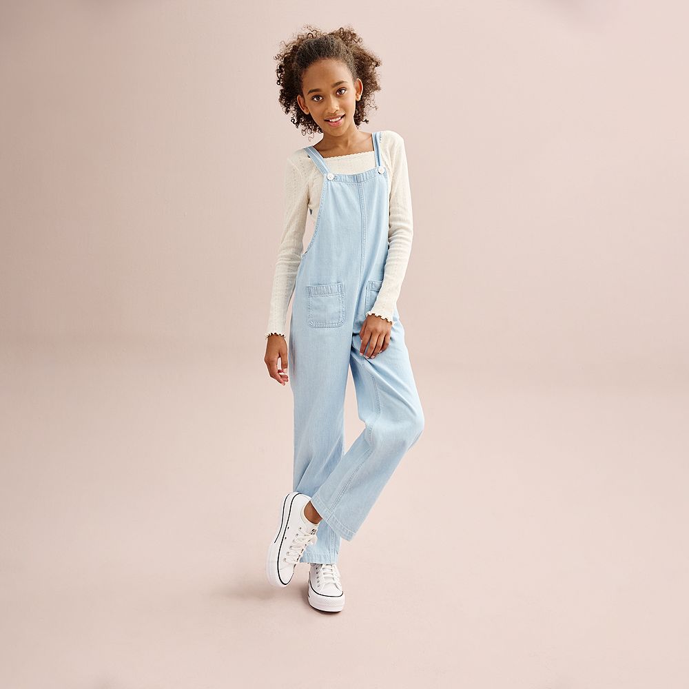 Girls' SO® Lightweight Denim Overalls in Regular & Plus Size