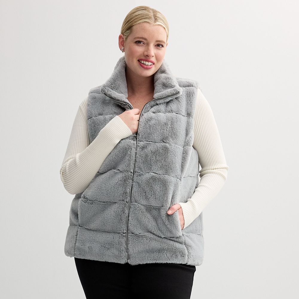 Plus Size Catherine Malandrino Sleeveless Faux Fur Vest