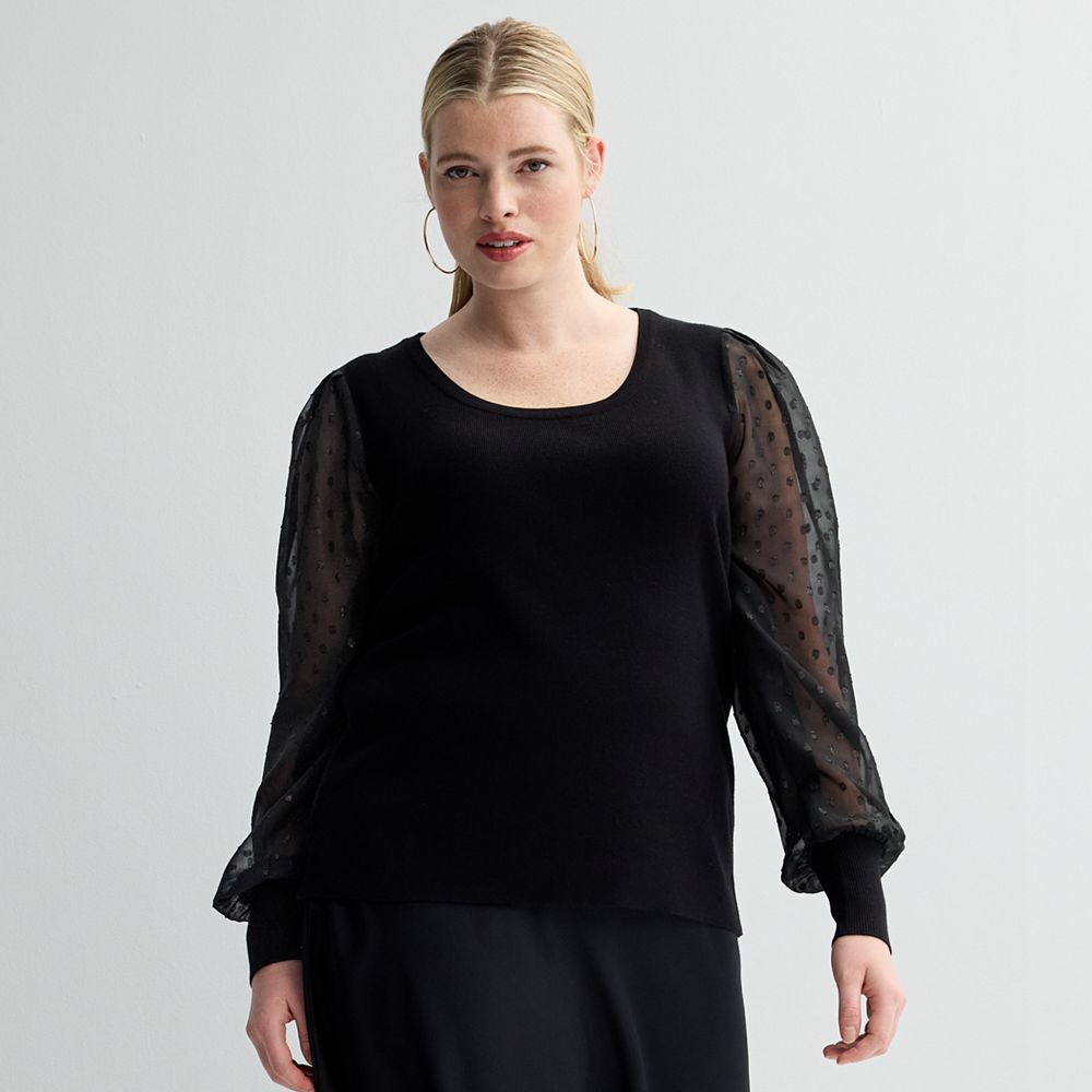 Plus Size Catherine Malandrino Metallic Dot Blouson Sleeve Sweater