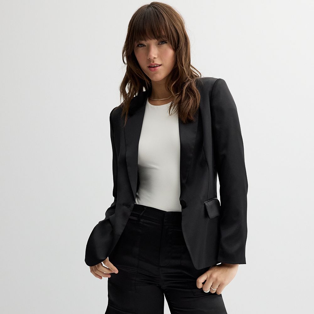 Juniors' SO® Satin One-Button Blazer
