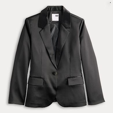 Juniors' SO® Satin One-Button Blazer