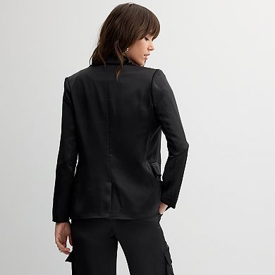 Juniors' SO® Satin One-Button Blazer