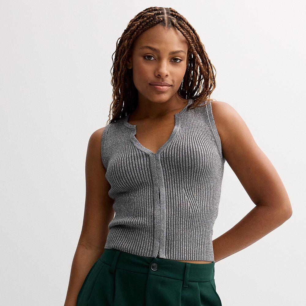 Juniors' Plus Size SO® Rib Lurex Hook & Eye Tank Sweater