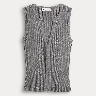 Juniors' Plus Size SO® Rib Lurex Hook & Eye Tank Sweater