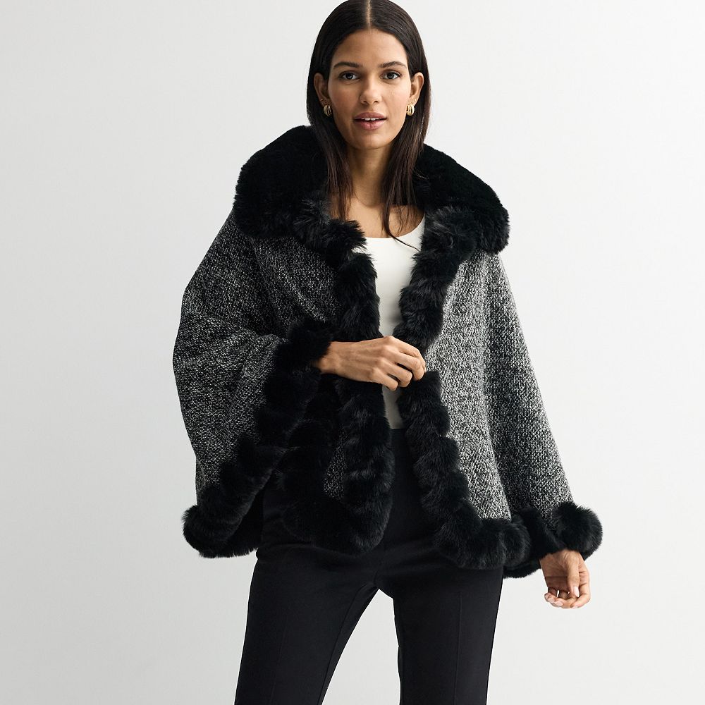 Women's Nine West Faux Fur Trimmed Cape