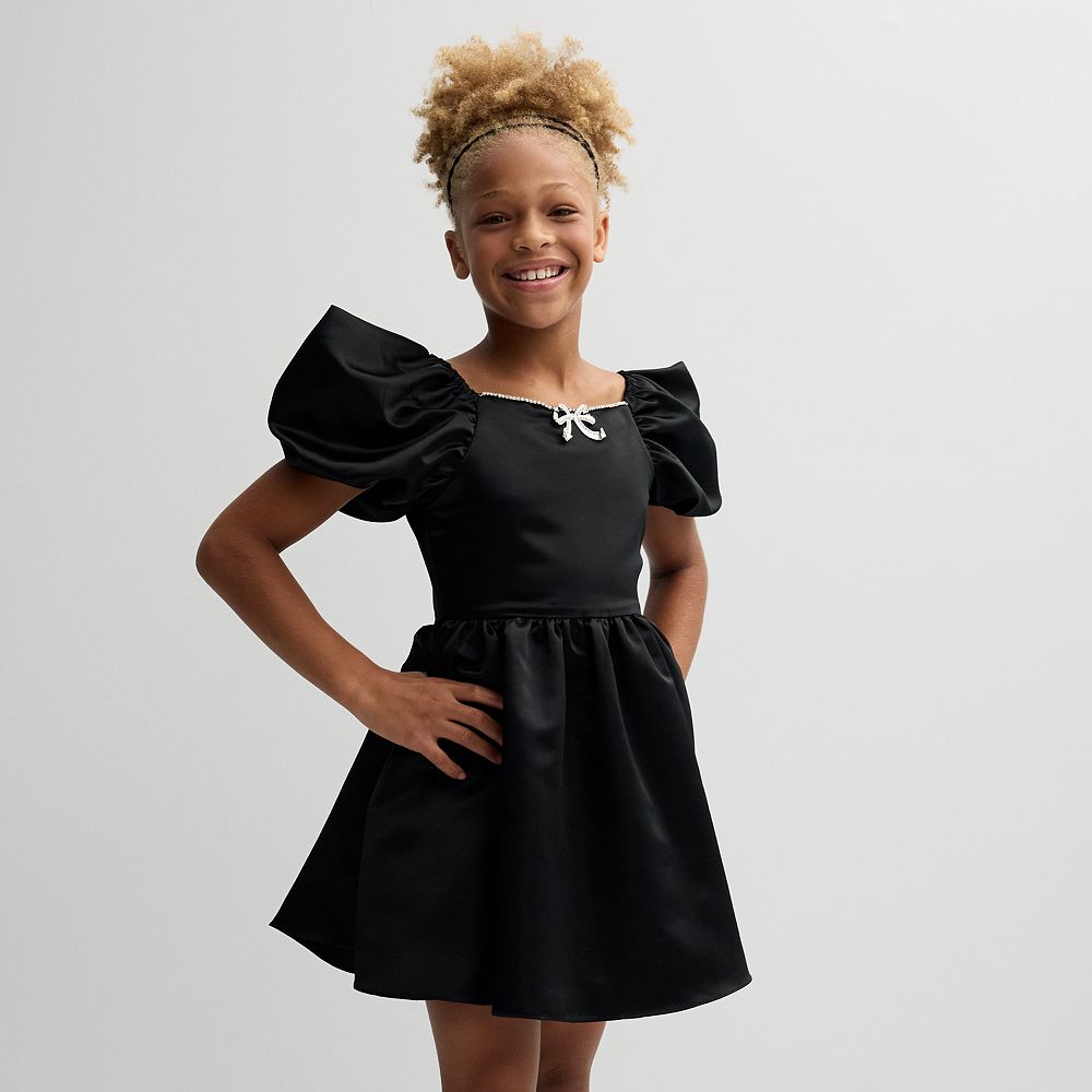 Girls 7-16 Rare Editions Satin Dress with Bow Trim