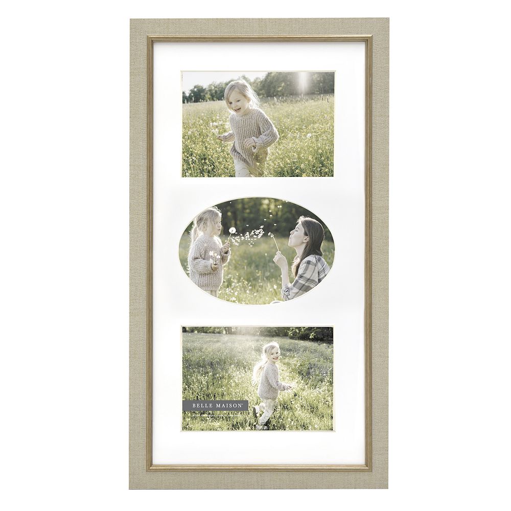 Belle Maison 3-Opening Matted Faux Linen Photo Frame Wall Decor