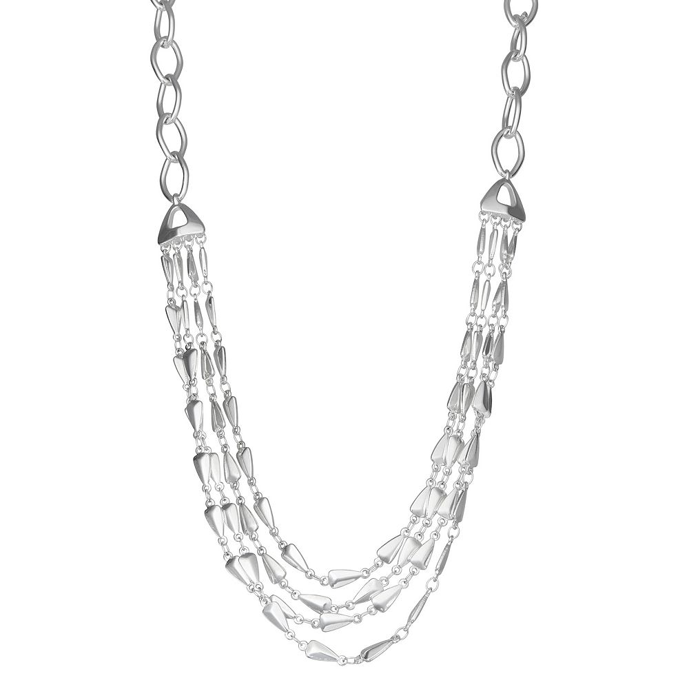 Napier Silver Tone Geometric Bead Multi-Row Necklace