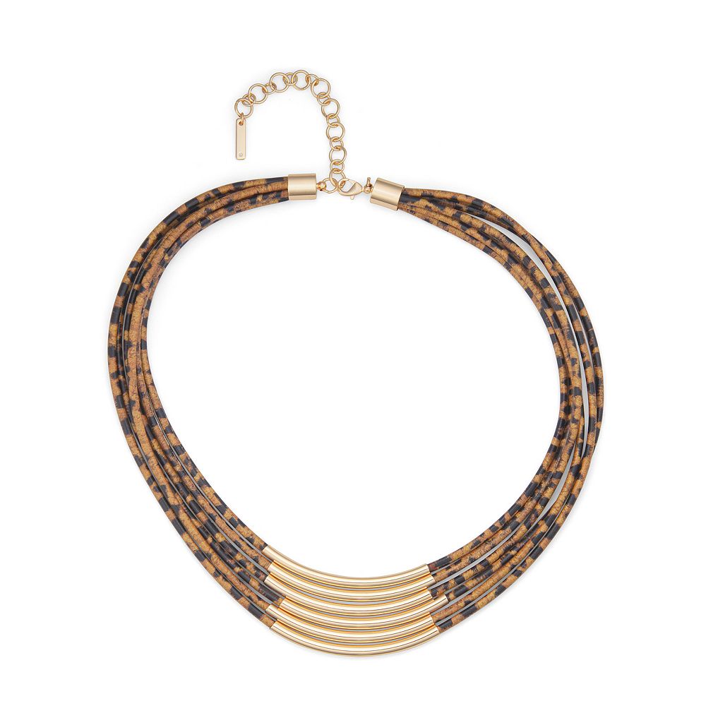 Nine West Gold Tone Cheetah Print Multi-Row Necklace