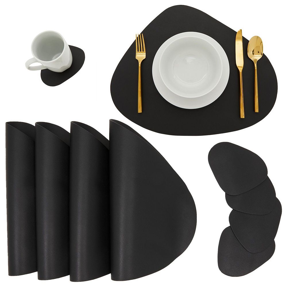 4x Faux Leather Placemats Table Mats Set with Wedge Coasters for Dinner ...