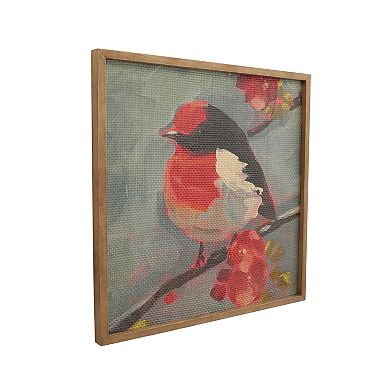 Red Bird on Branch Wood Framed Wall Art