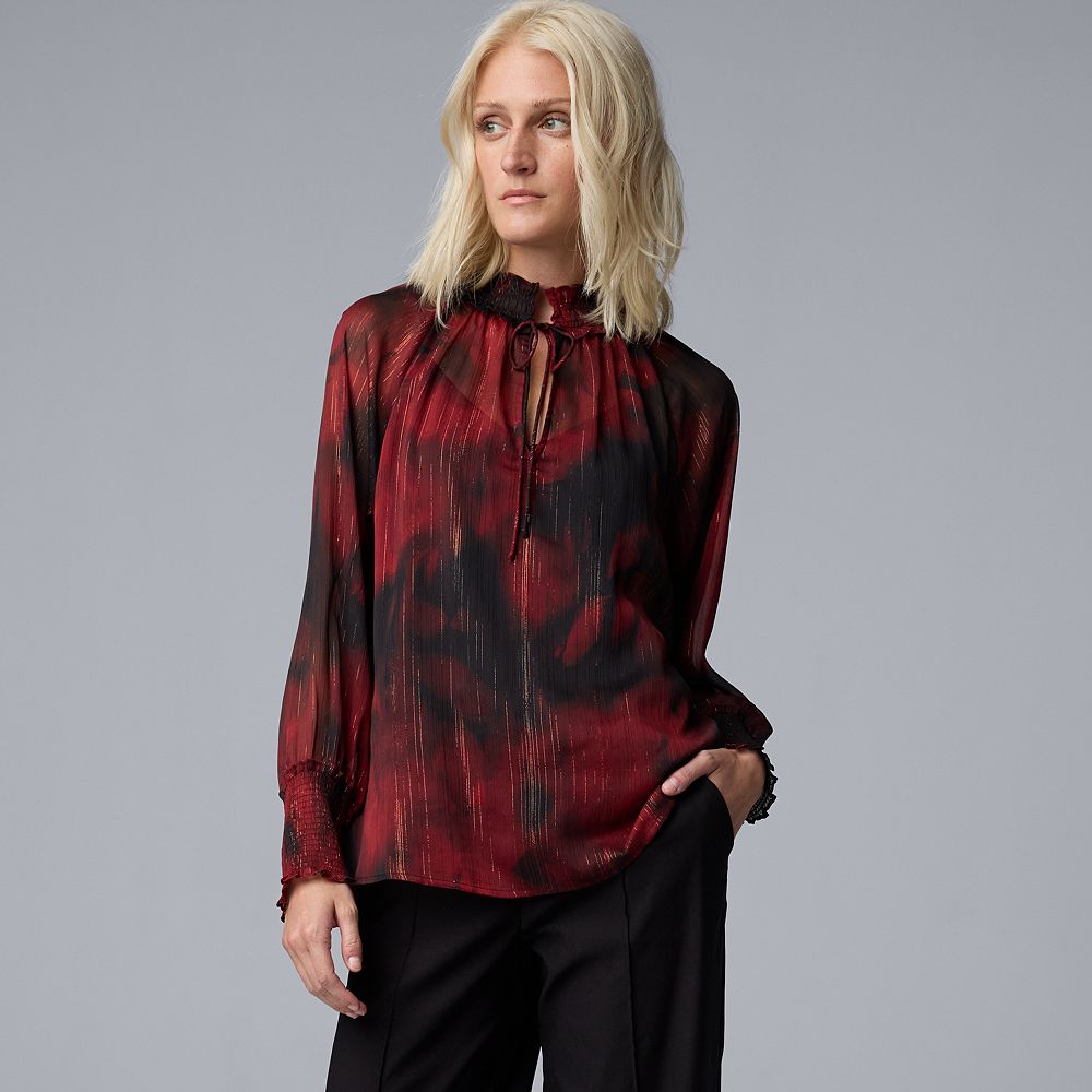 Women's Simply Vera Vera Wang Tie Neck Smocked Blouse