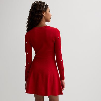 Girls 7-20 Knit Works Sweater Dress with Rhinestones in Regular & Plus Size