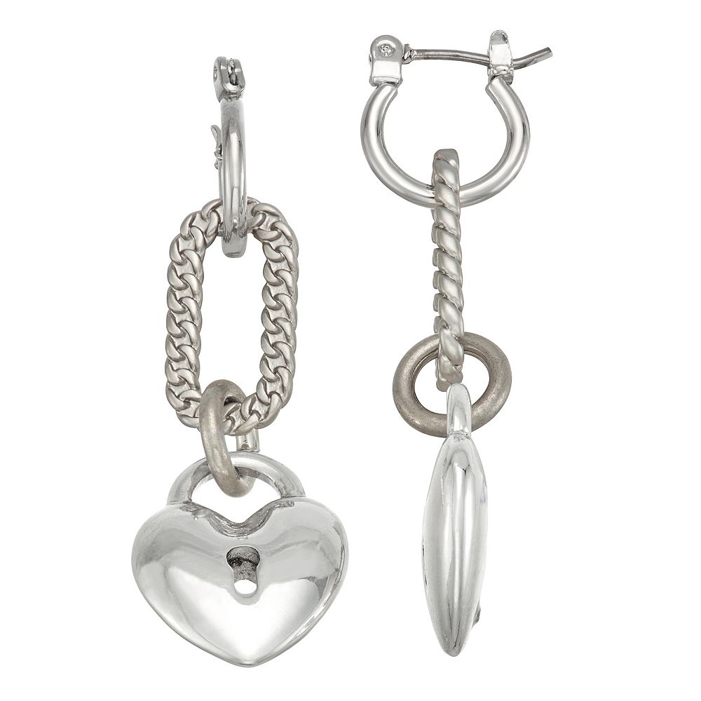 Simply Vera Vera Wang Puffy Hoop Drop Heart Earrings