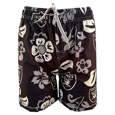 Youth Wes & Willy Black Las Vegas Raiders Floral Volley Swim Trunks